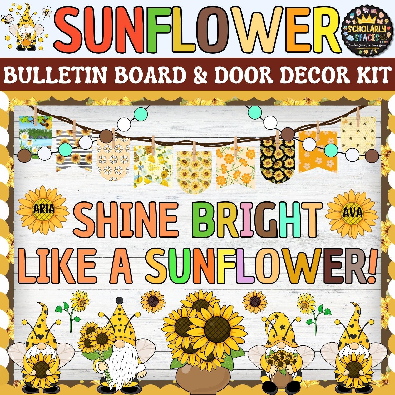 Sunflower Bulletin Board Kit | Spring Classroom Decor (digital Download ...
