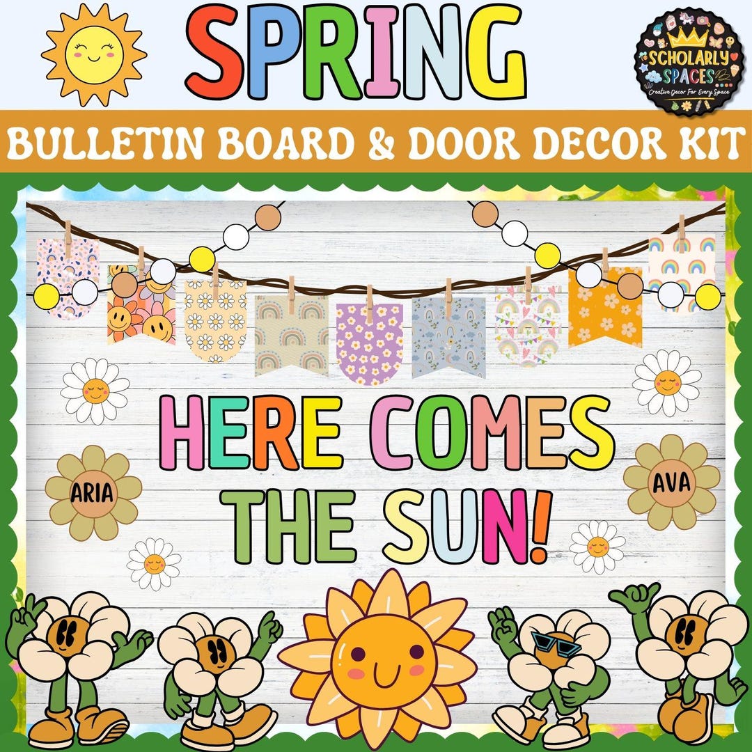 Spring Bulletin Board Kit | Here Comes the Sun Classroom Decor (digital ...