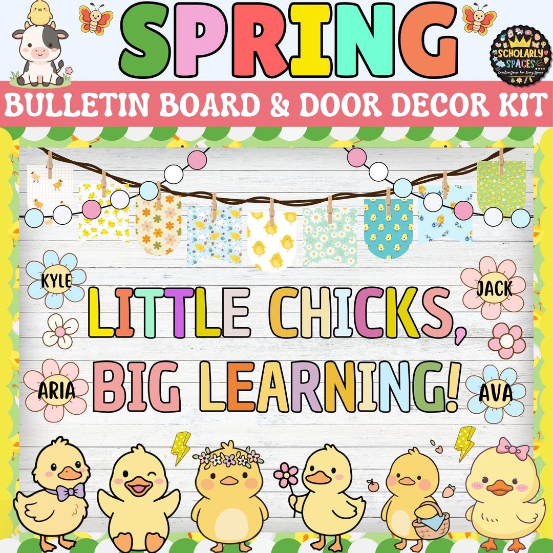 Spring Bulletin Board and Door Decor Kit | Little Chicks Farm Theme ...