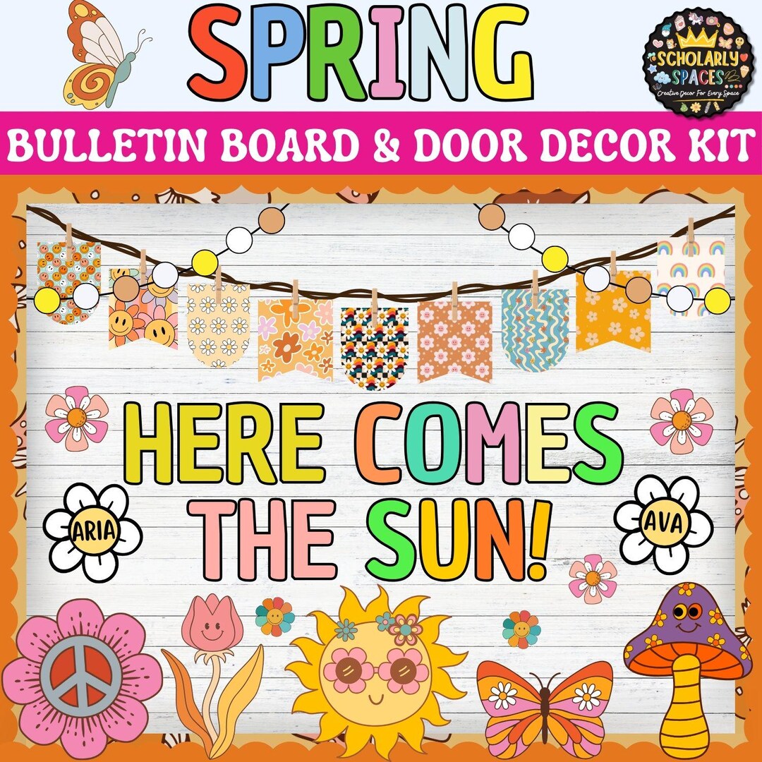 Retro Spring Bulletin Board Kit Here Comes the Sun Classroom Decor - Etsy