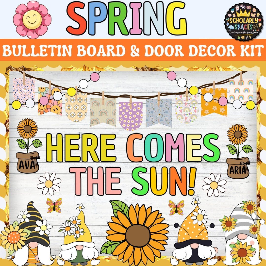 Spring Bulletin Board & Door Decor Kit | Sunflower Gnome Classroom ...