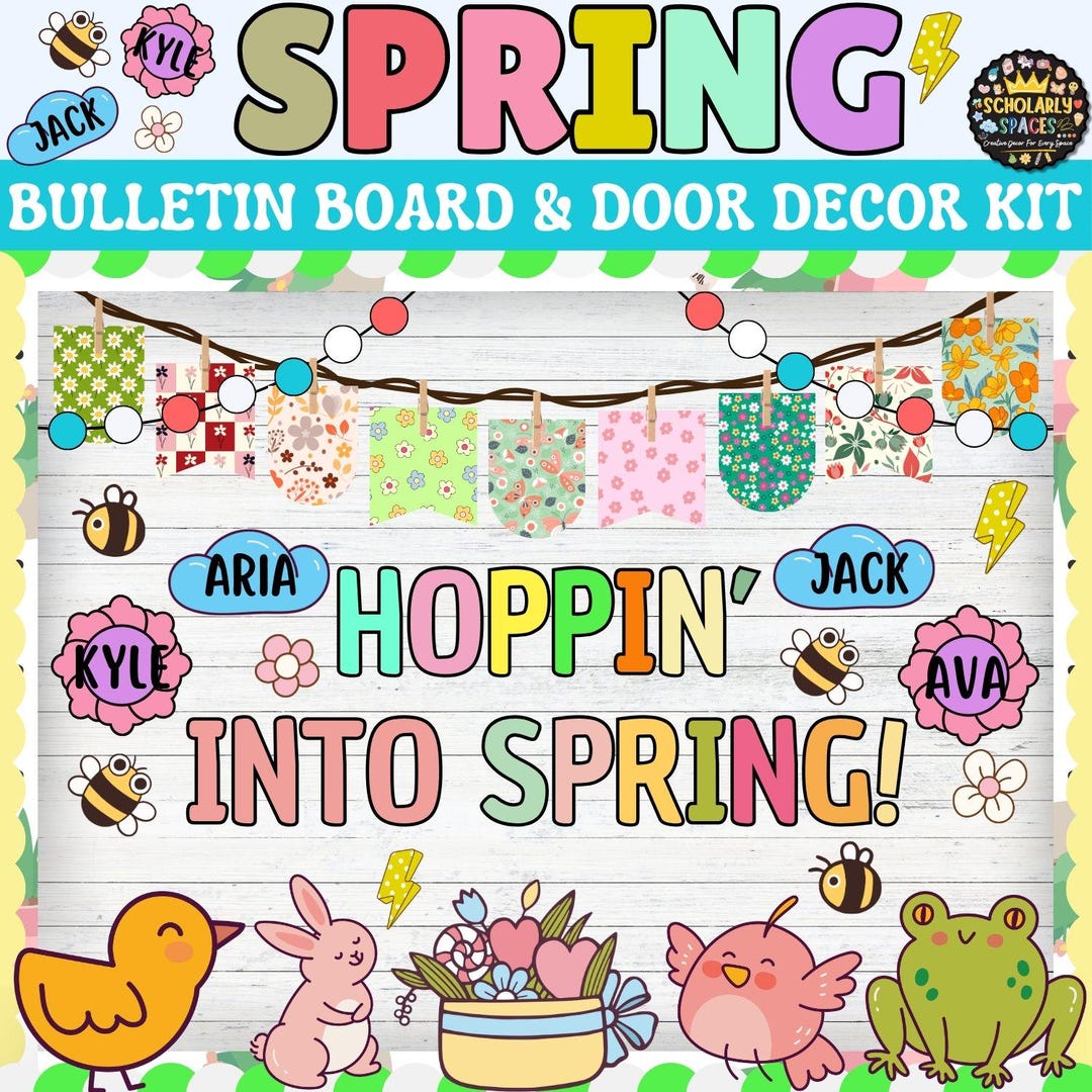 Spring Bulletin Board and Door Decor Kit Hoppin' Into Spring Classroom ...