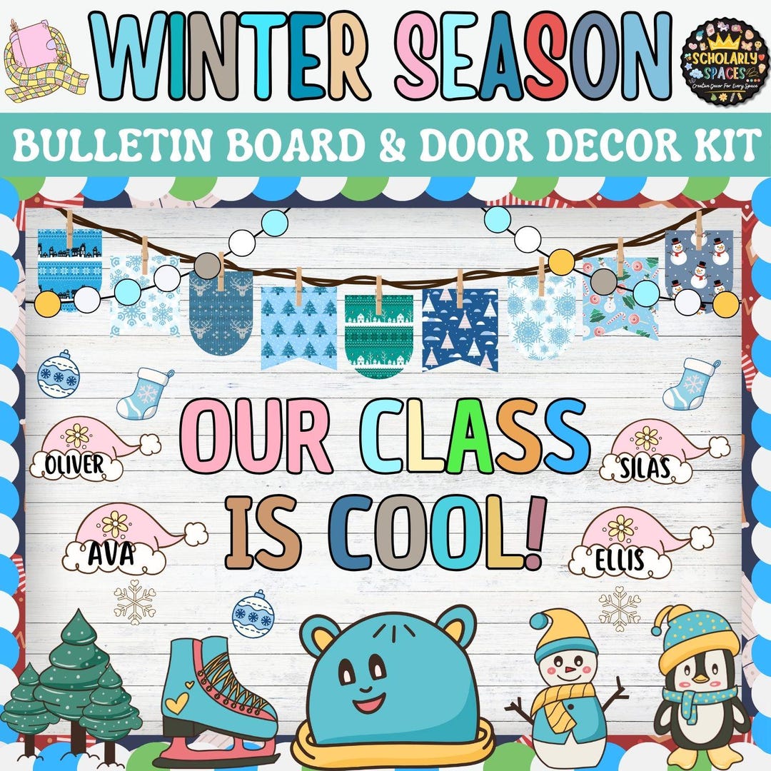 Winter Bulletin Board & Door Decor Kit – Our Class is Cool, Hello ...