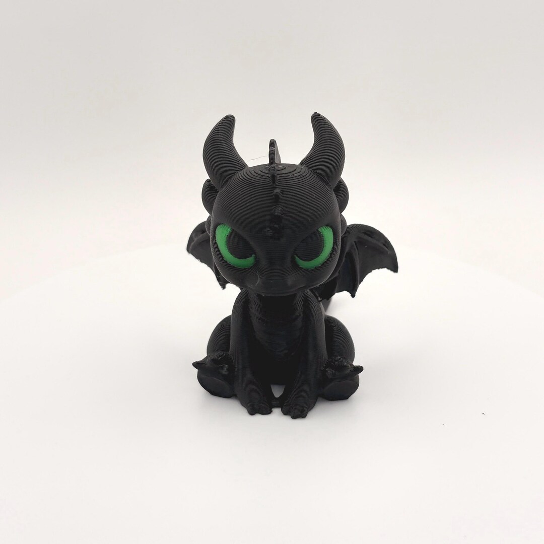 Spyro Toothless Hybrid Dragon Figurine, Green Eyes, 3D Printed Desk ...