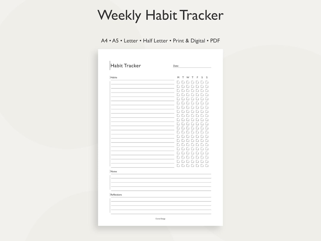 Weekly Habit Tracker | 7 Day Habit Tracking Sheet | Habit List With ...