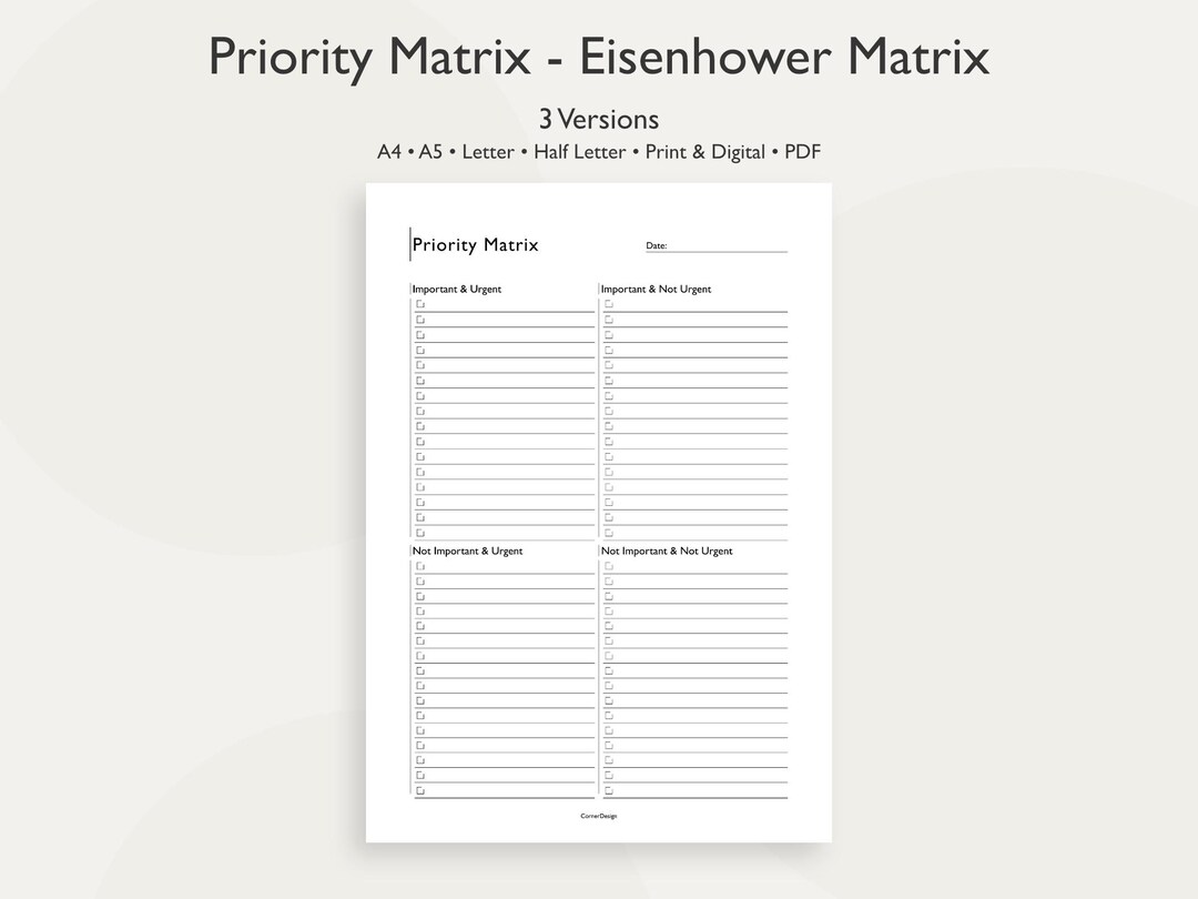 Priority Matrix – Printable & Digital PDF | Eisenhower Matrix ...