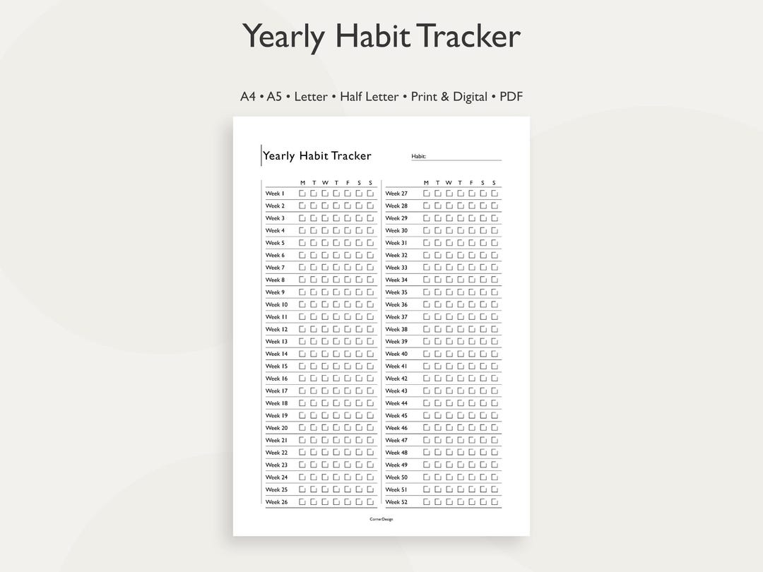 Yearly Habit Tracker Printable & Digital PDF | Undated Habit Planner ...