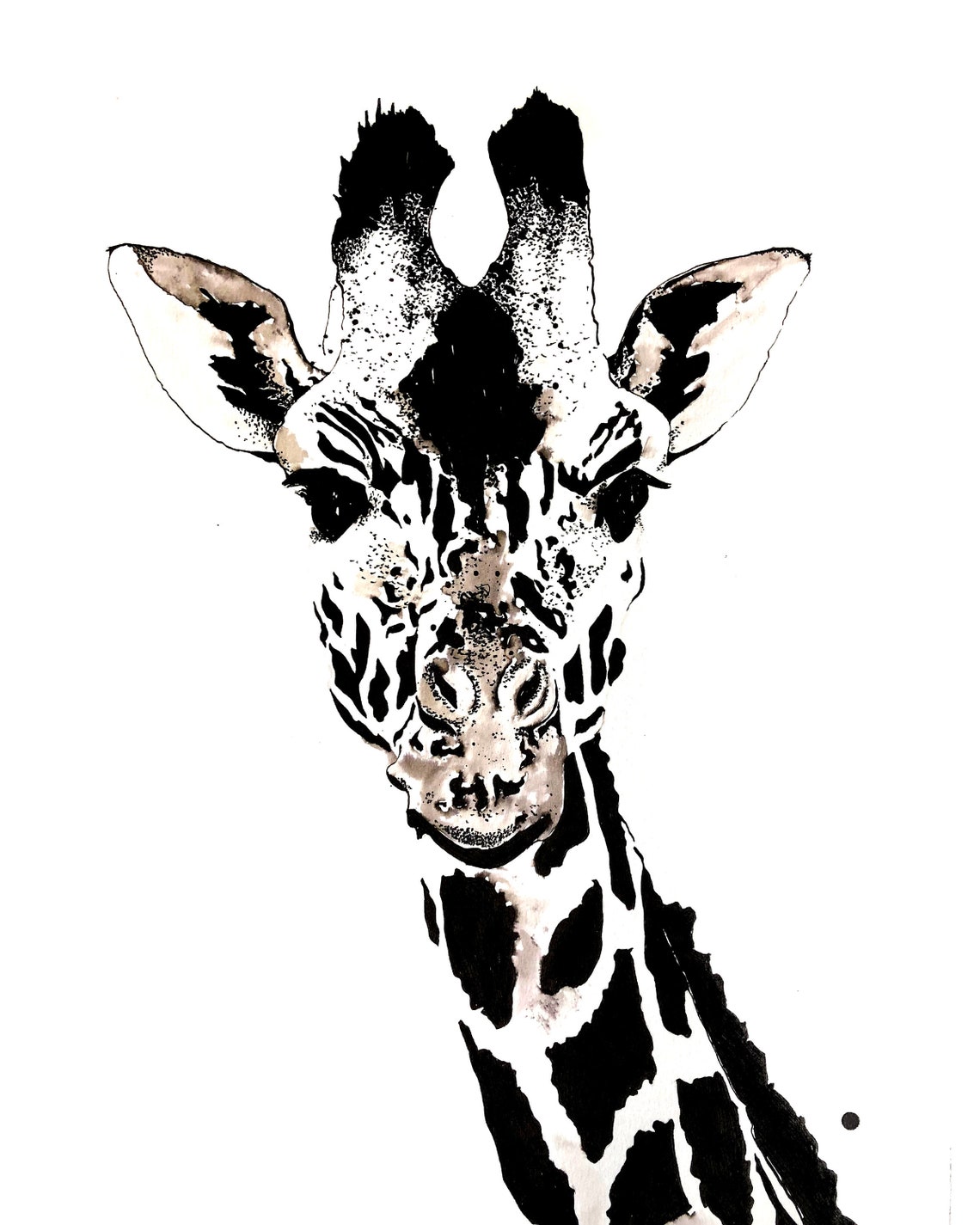 Giraffe Face Ink Sketch Ink Drawing Pen and Ink Black and - Etsy