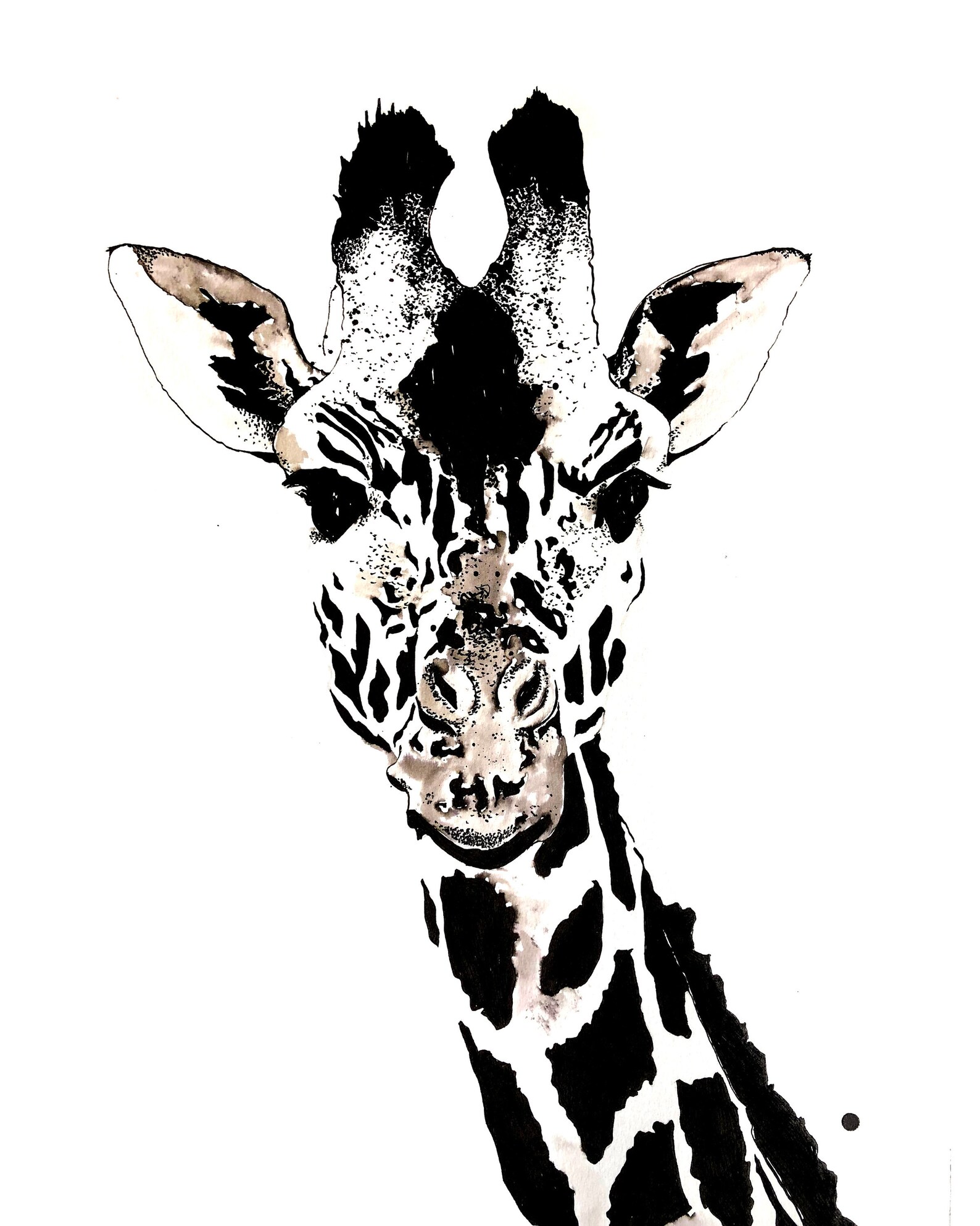 Giraffe Face Ink Sketch Ink Drawing Pen and Ink Black and - Etsy