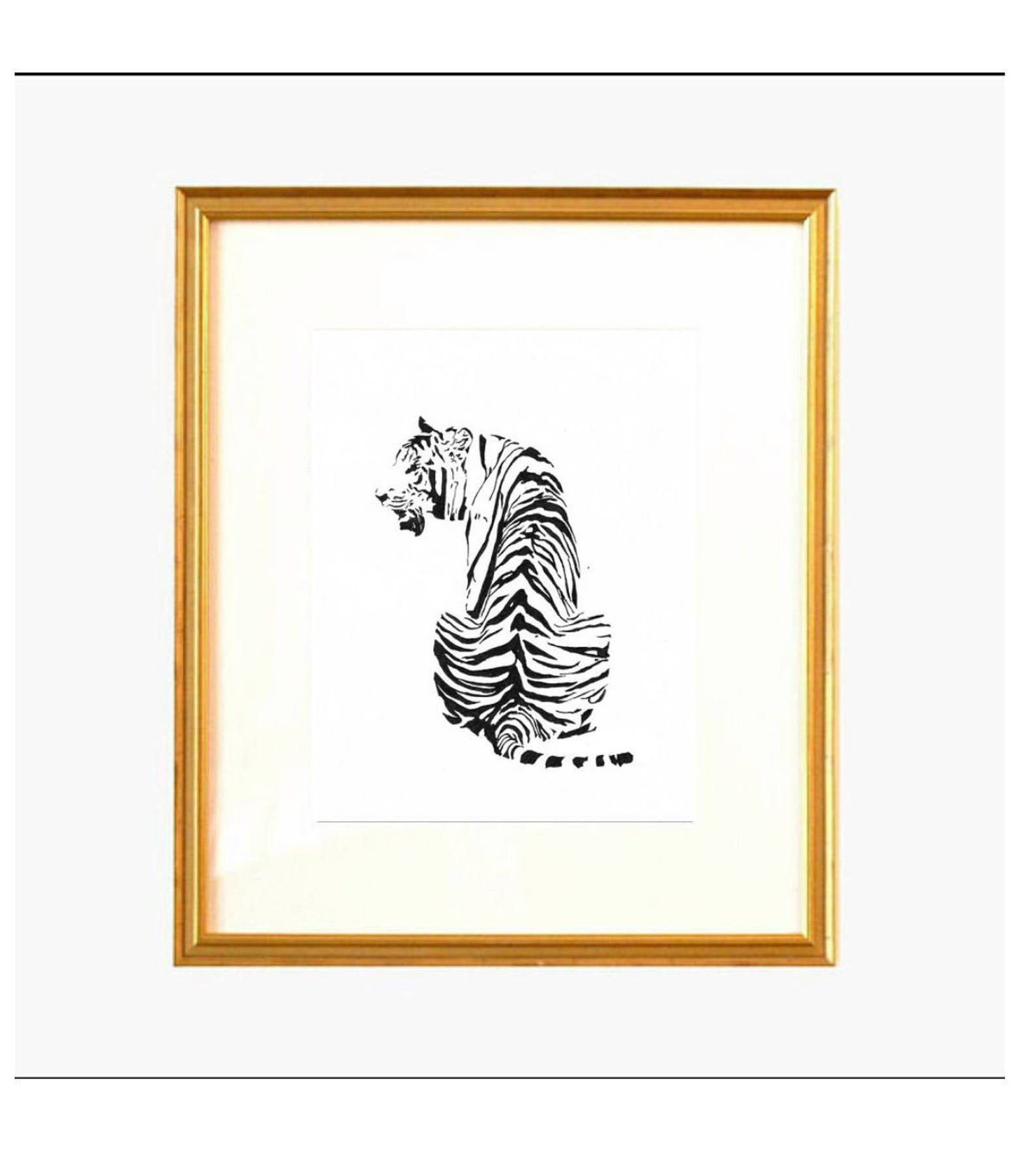 Sitting Tiger Ink Sketch Ink Drawing Pen and Ink Black - Etsy