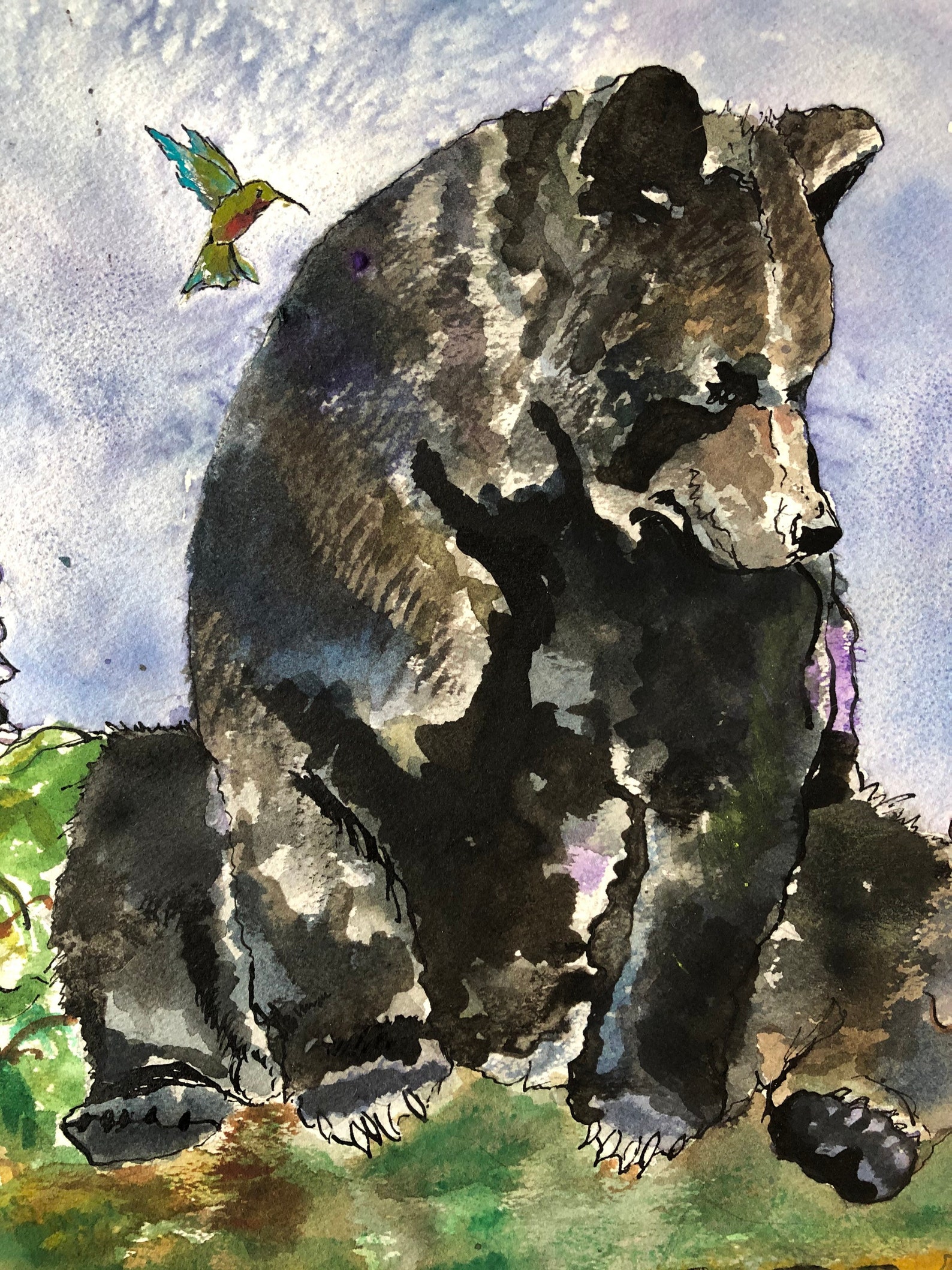 The Mermaid & the Bear, Art Print, Reading, Illustration, Watercolor ...