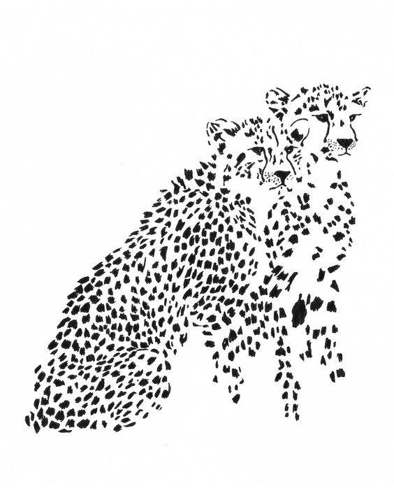 2 Cheetahs - Ink Sketch, Ink Drawing, Pen and Ink, Black and White ...