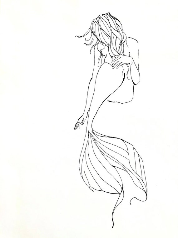 The Mermaid Illustration Ink Sketch Giclee Art Print - Etsy