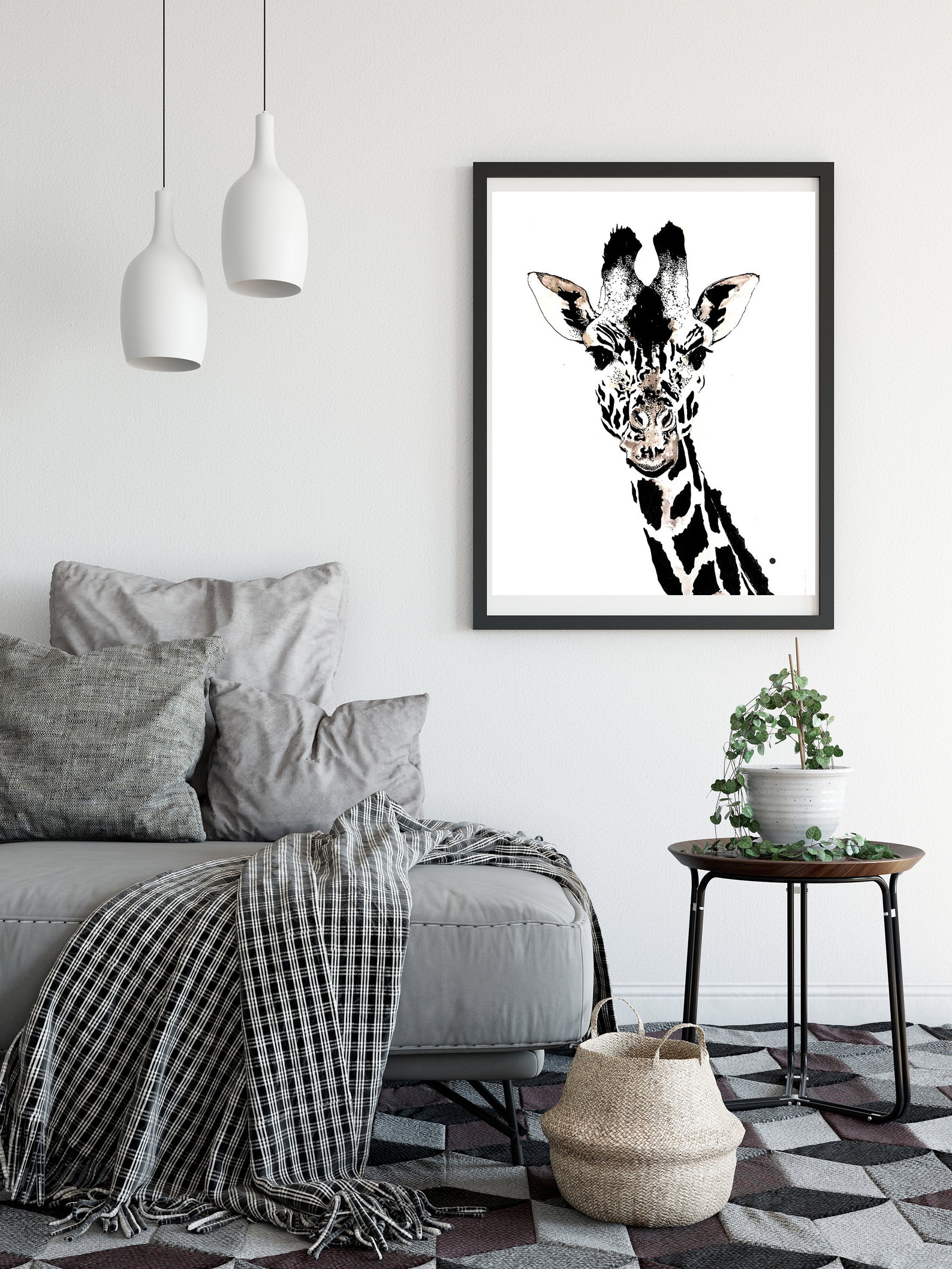 Giraffe Face Ink Sketch Ink Drawing Pen and Ink Black and - Etsy