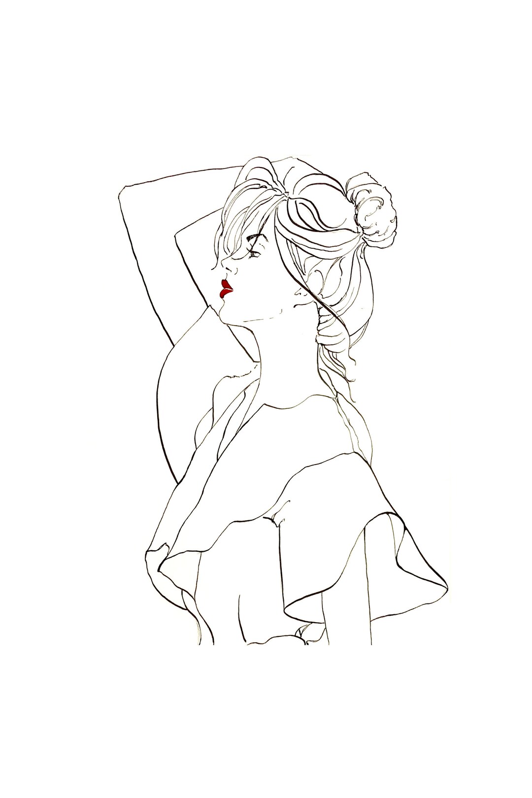 Red Lips Ink Sketch, Ink Drawing, Pen and Ink, Black and White, Fine ...