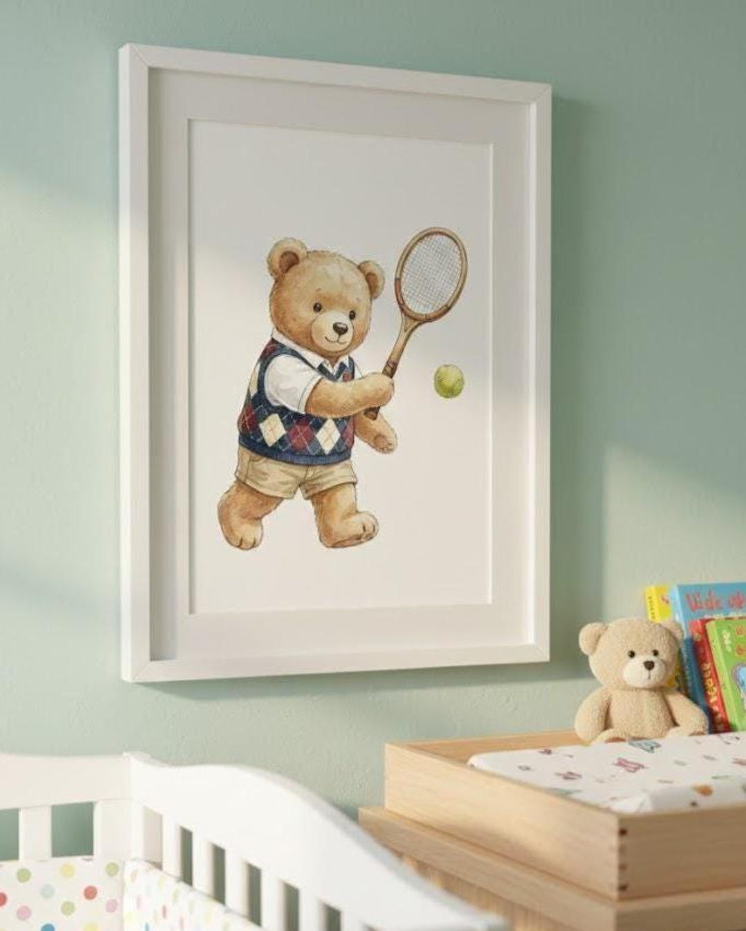 The Tennis Teddy | Blue Argyle Sweater Teddy Bear Water Colour Style - Etsy