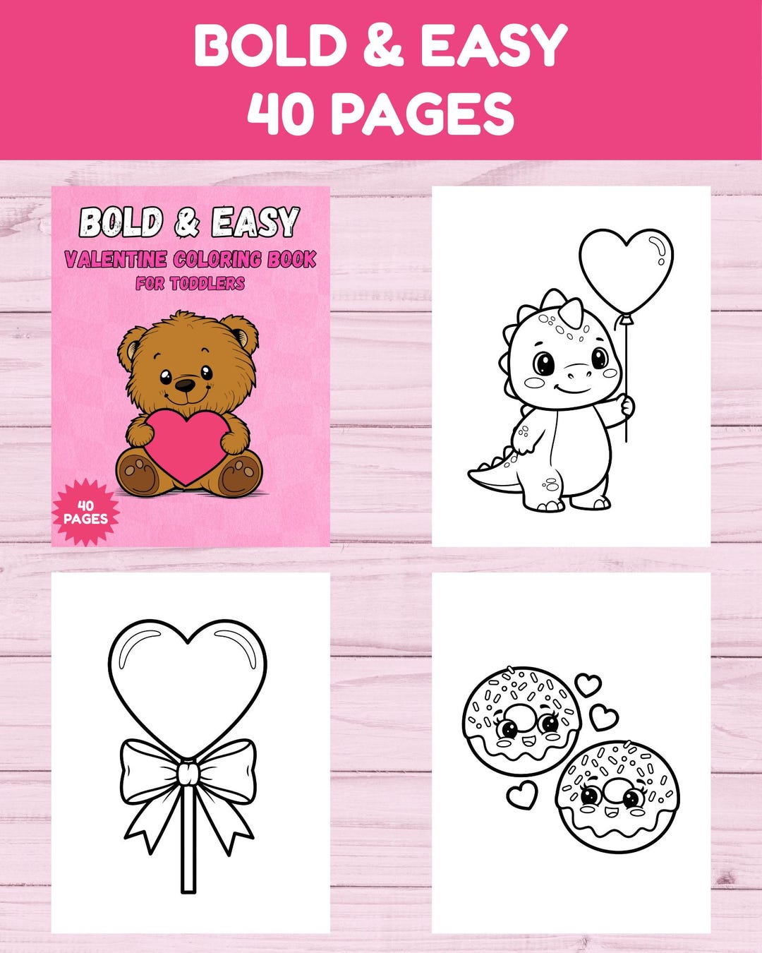 Bold and Easy Valentine Coloring Book for Toddlers, Simple Large Print ...