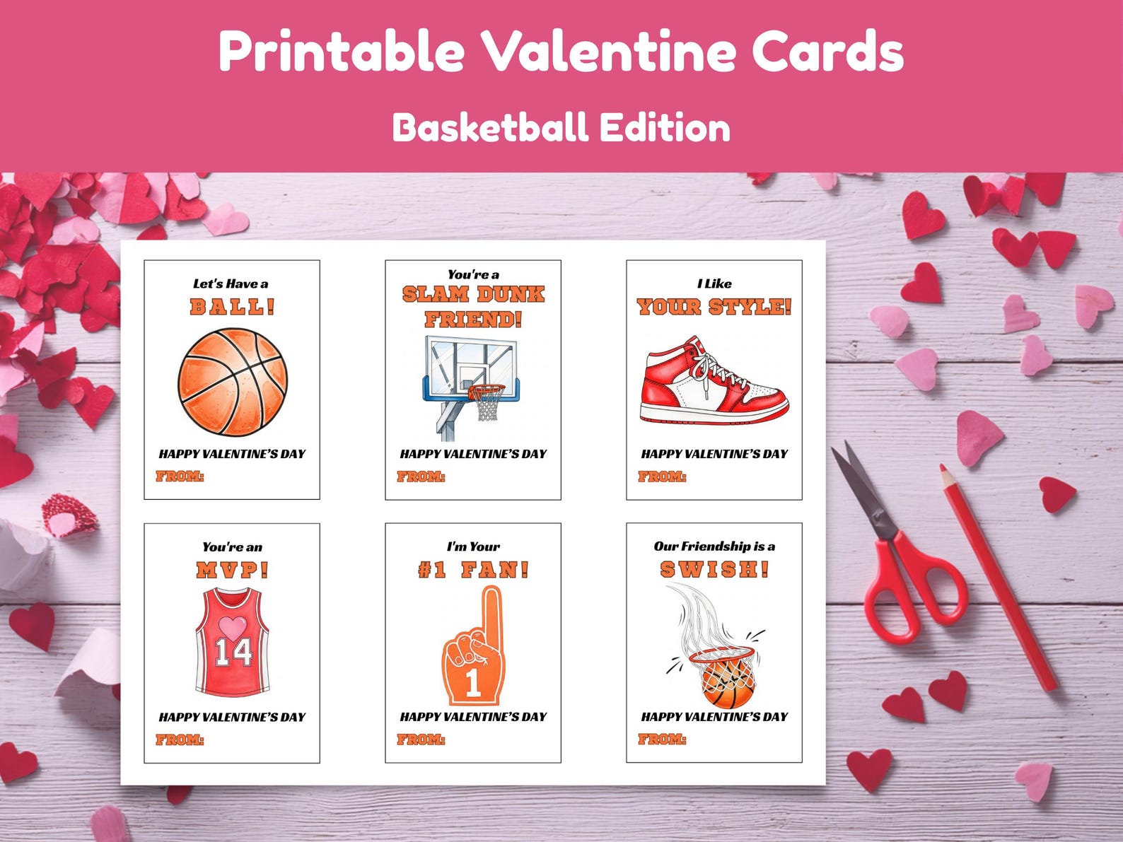 Printable Basketball Valentine Cards for Kids | Sports Valentine ...