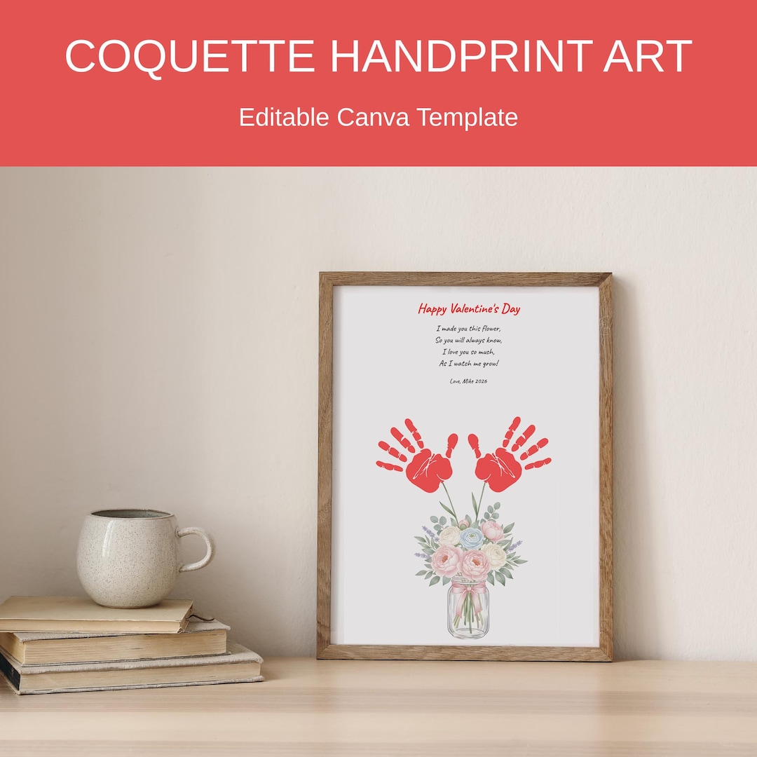Valentine Handprint Art Craft, Coquette Bow Mason Jar, Printable ...