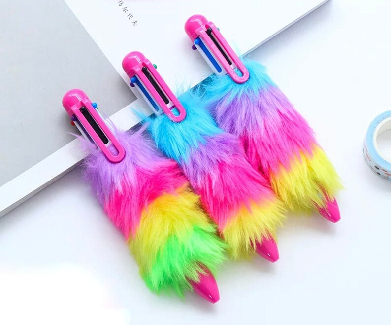 RAINBOW FUR PEN Multi Color 6-in-1 Pen Fuzzy Pom Pens - Etsy