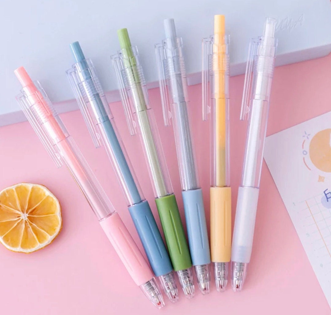 6pc Set Retractable Black Ink Gel Pens | Pastel Aesthetic Stationery ...