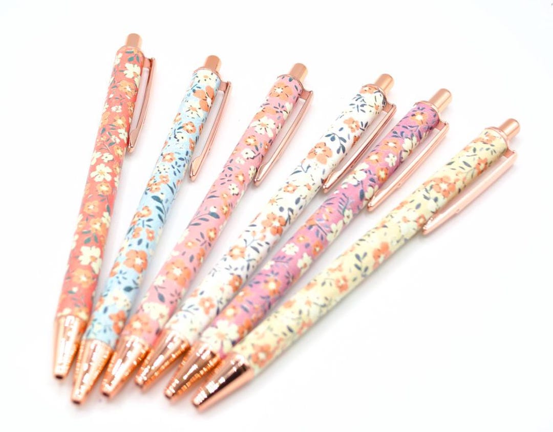 Floral Pen With Rose Gold Trim Aesthetic Writing Ballpoint Pen Gift for ...