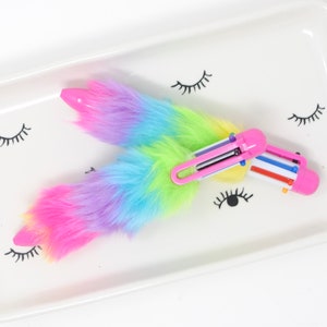 RAINBOW FUR PEN Multi Color 6-in-1 Pen Fuzzy Pom Pens Colorful Kawaii ...