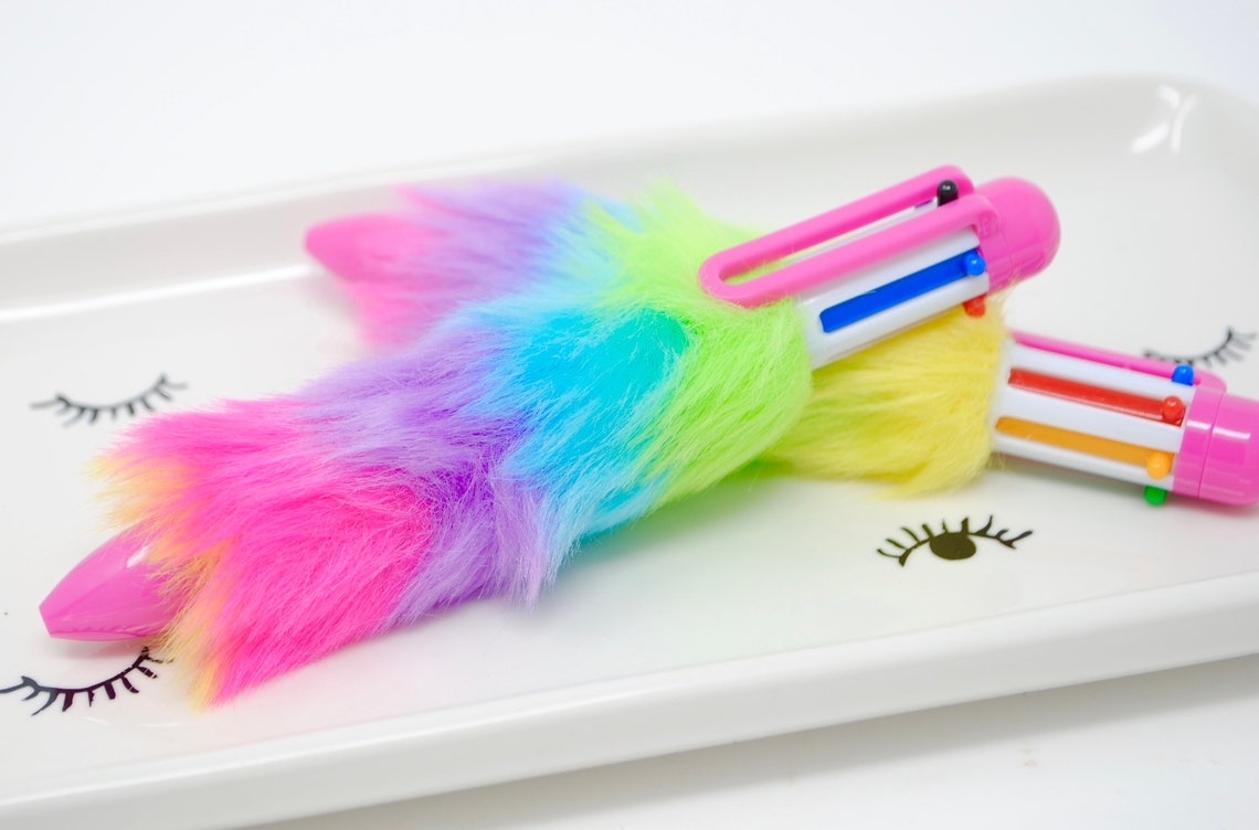 RAINBOW FUR PEN Multi Color 6-in-1 Pen Fuzzy Pom Pens | Etsy