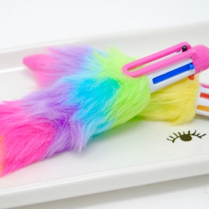 RAINBOW FUR PEN Multi Color 6-in-1 Pen Fuzzy Pom Pens Colorful Kawaii ...