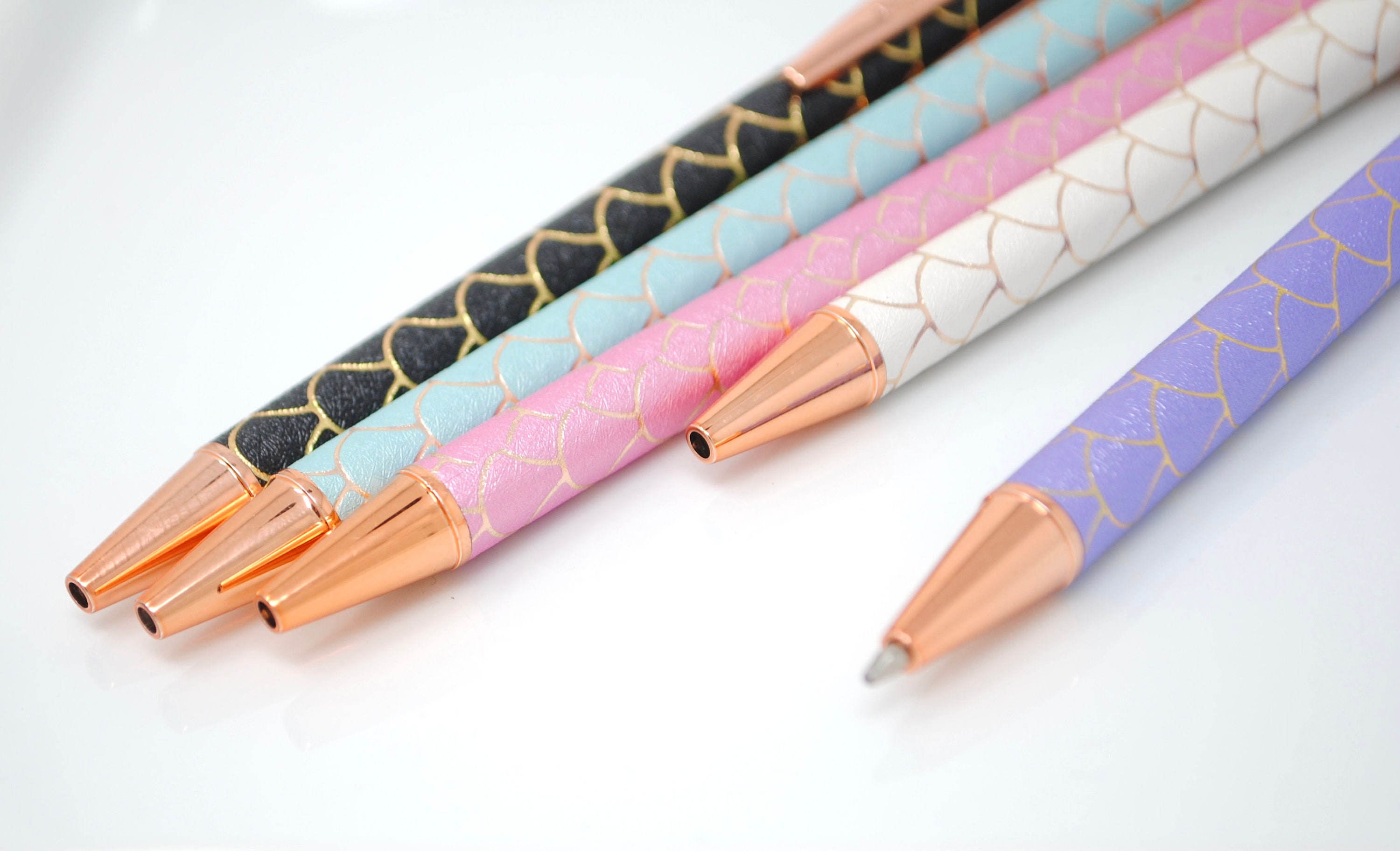 Mermaid Scales Pen: Rose Gold Hardware, Retractable Ballpoint Pen - Etsy
