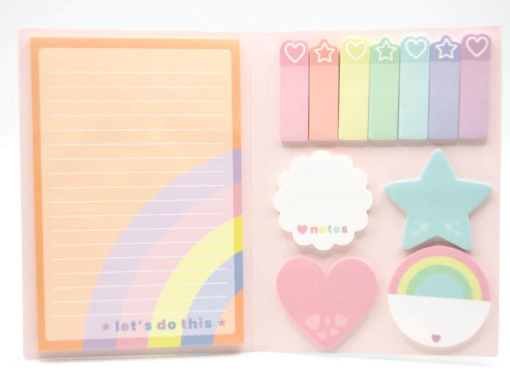 Pastel Rainbow Sticky Note Booklet, Kawaii Sticky Notes Tab Flags ...