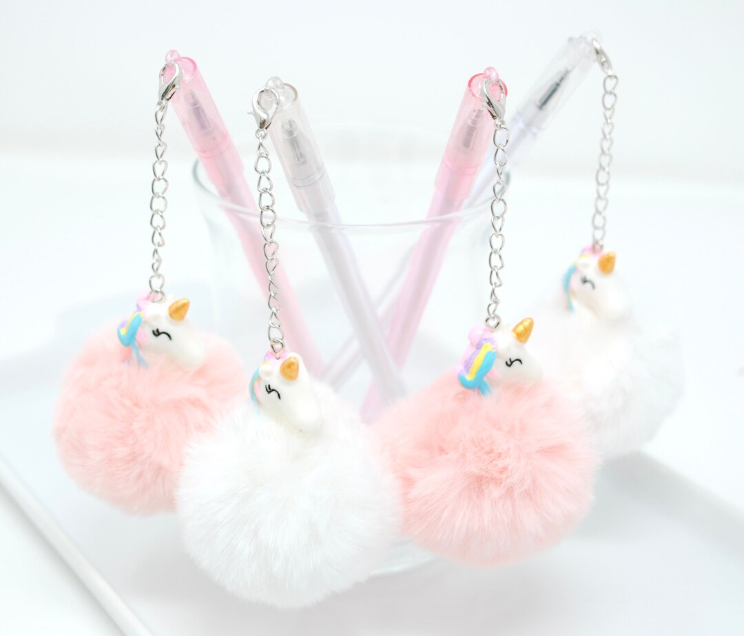 Unicorn Fur Charm Pen | Kawaii Charm 0.38mm Gel Pen | Pink or White ...