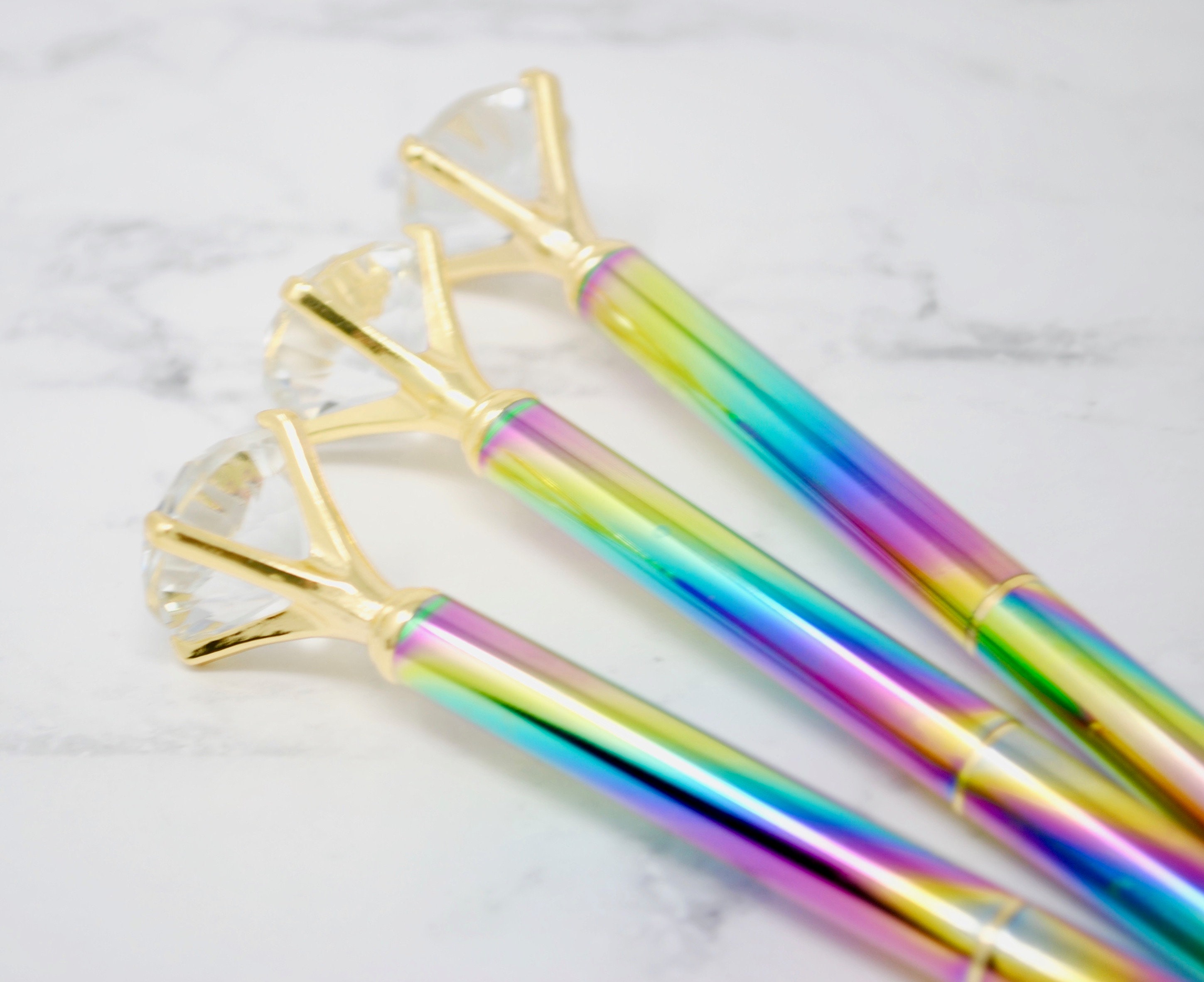 RAINBOW GRADIENT DIAMOND Pen Large Crystal Diamond Top Pens | Etsy