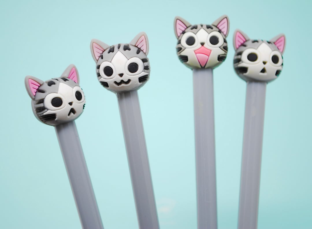 Happy Cat Gel Stick Pen | Grey Gray Kitten Pens | Kawaii Cute Animal ...
