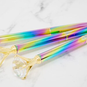 RAINBOW GRADIENT DIAMOND Pen Large Crystal Diamond Top Pens, Crystal ...