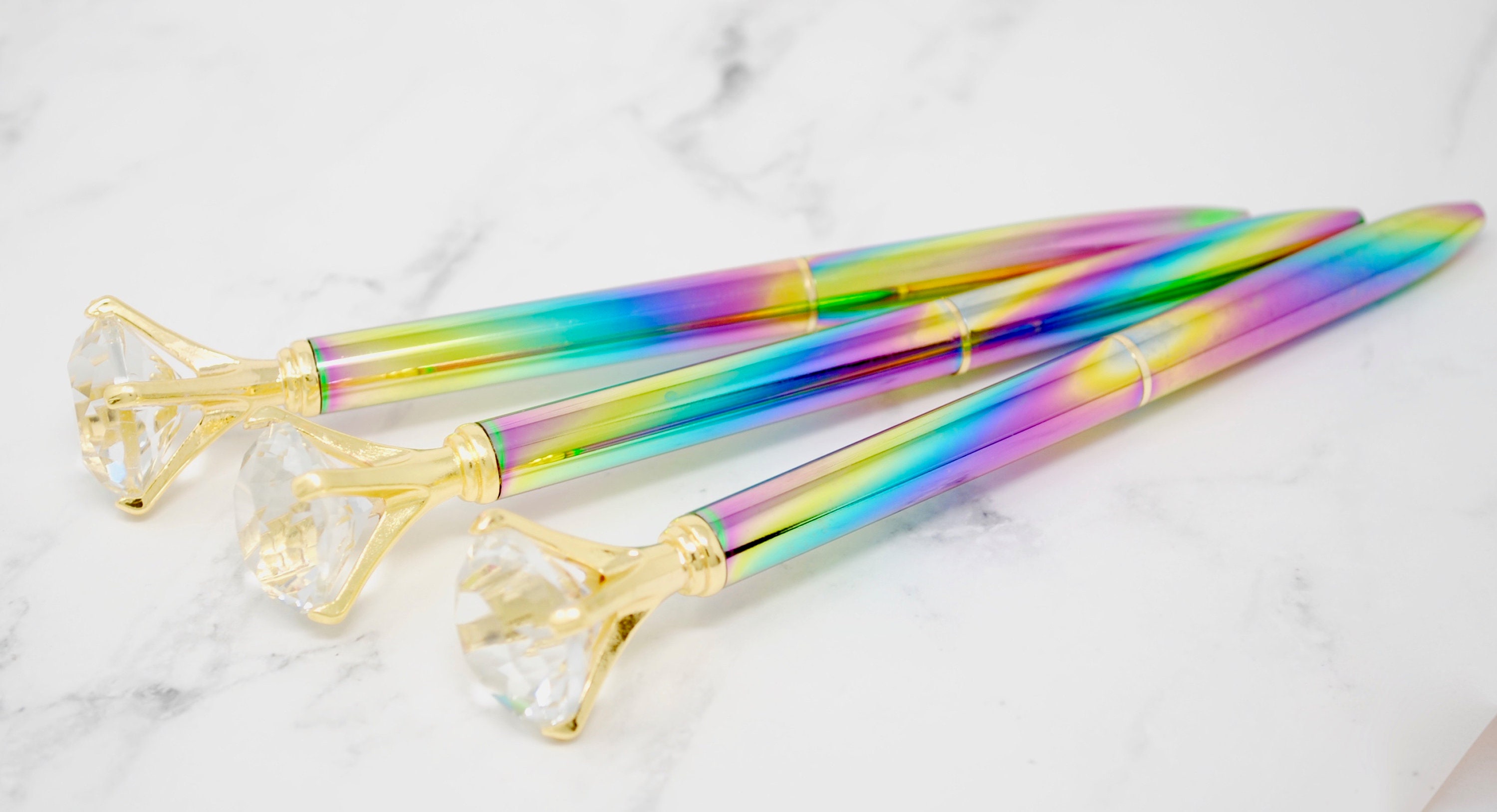 RAINBOW GRADIENT DIAMOND Pen Large Crystal Diamond Top Pens | Etsy