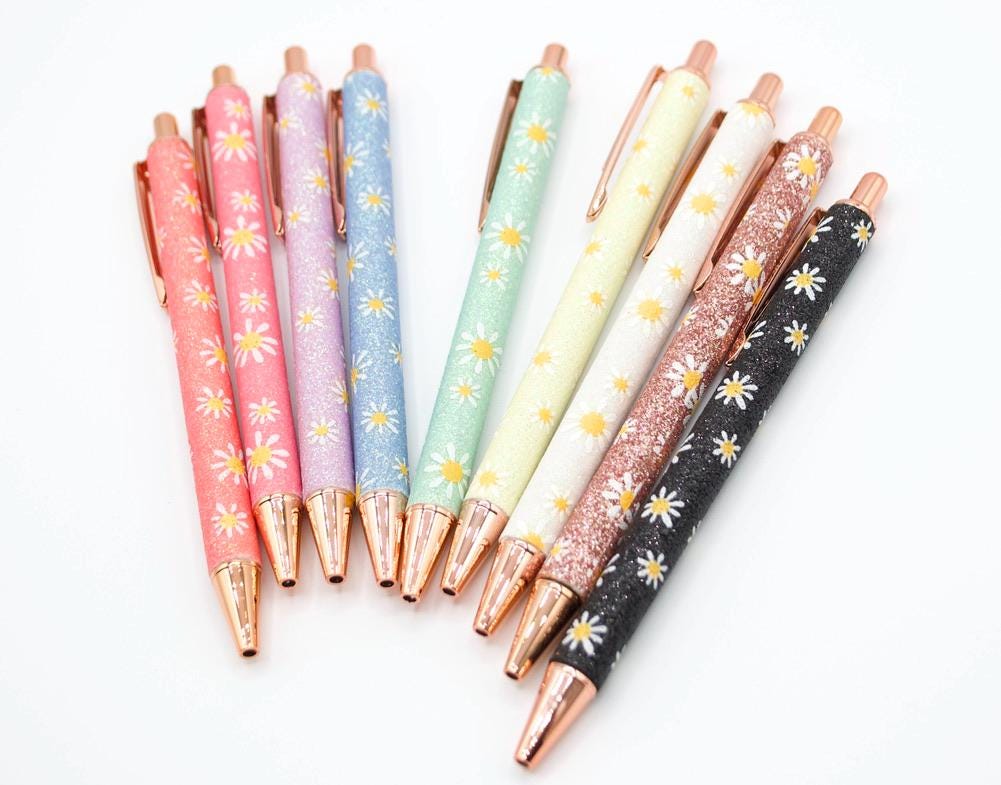 Daisy Sparkle Pens: Pastel Glitter Ballpoint Pens With Rose Gold ...