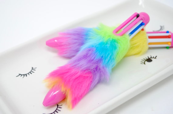 RAINBOW FUR PEN Multi Color 6-in-1 Pen Fuzzy Pom Pens - Etsy India