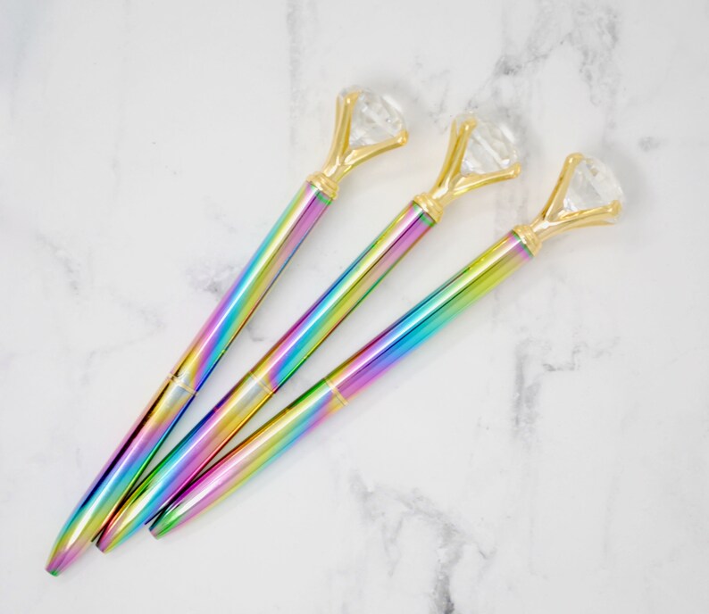 RAINBOW GRADIENT DIAMOND Pen Large Crystal Diamond Top Pens | Etsy