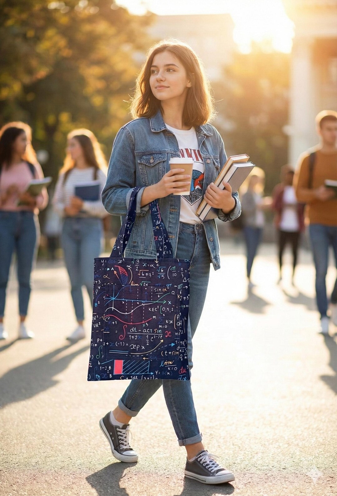 Math Formula Puffy Tote Bag, Black Calculus Equations Pattern, Quilted ...