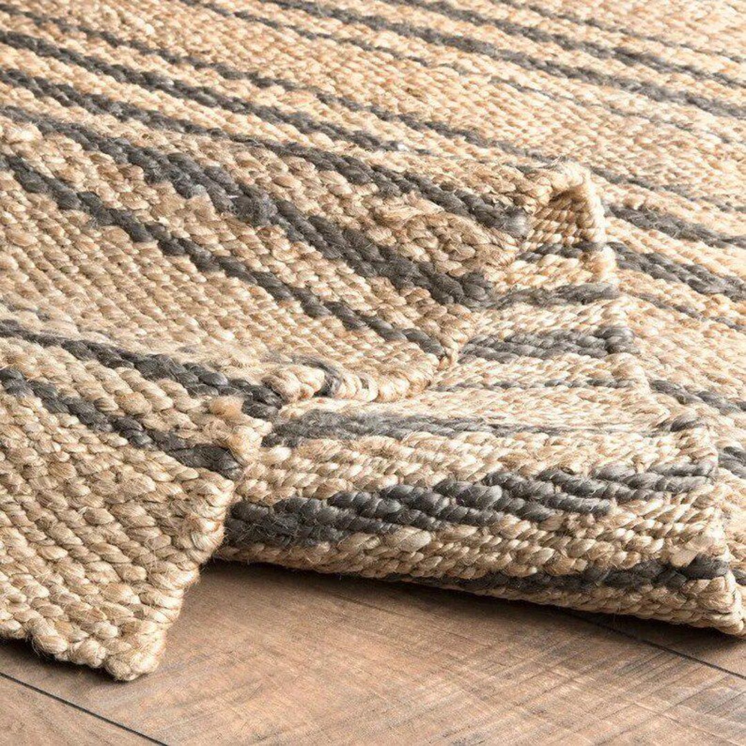 Natural Jute Area Rug | Handwoven Striped Jute Rug | Boho Neutral Floor ...
