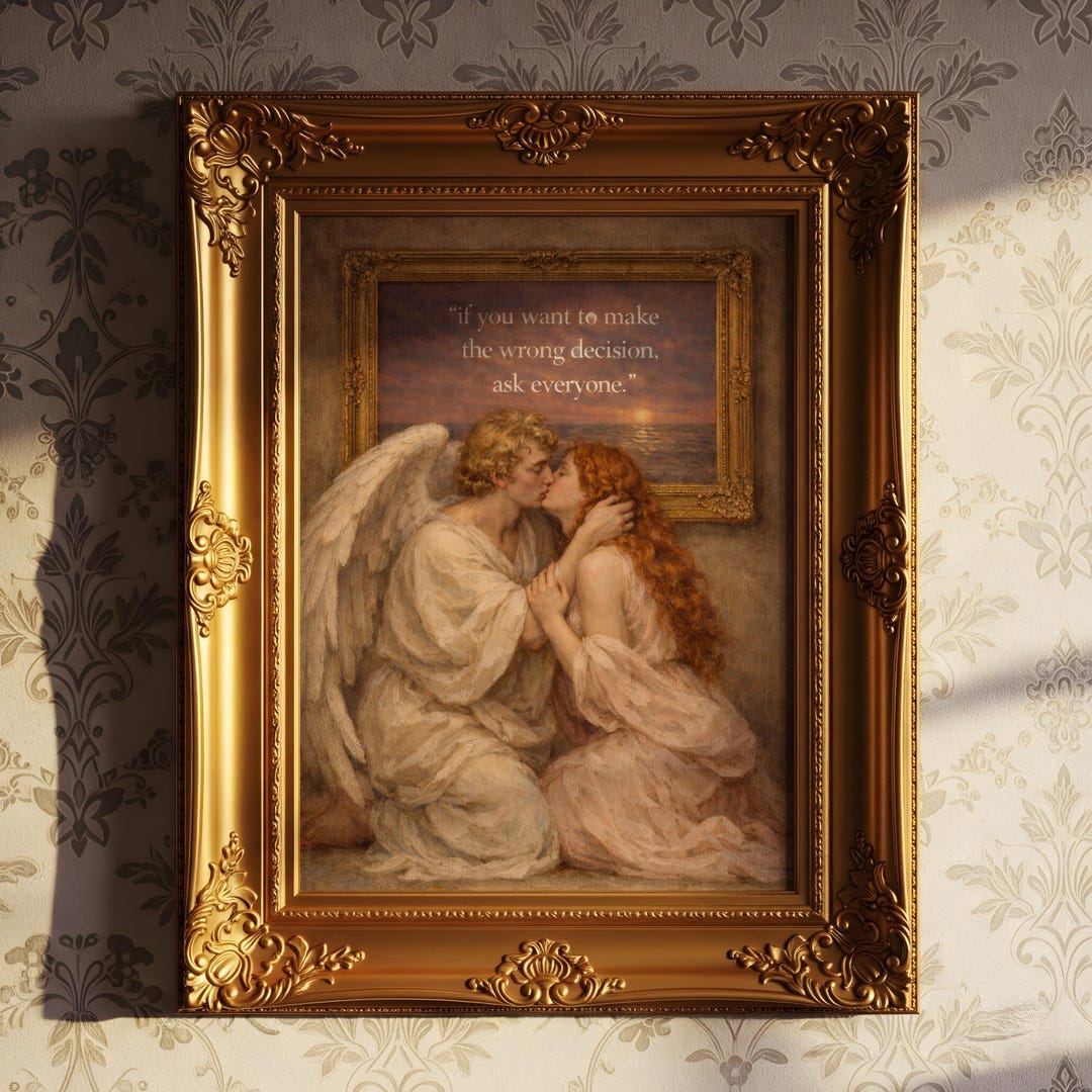 The Truth - Romantic Angel Kiss Wall Art, Vintage Love Quote Art ...