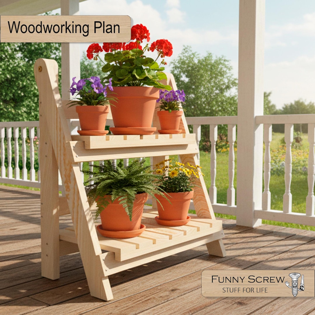 Foldable A-frame Plant Stand Plan | 2-tier Wooden Flower Shelf | PDF ...
