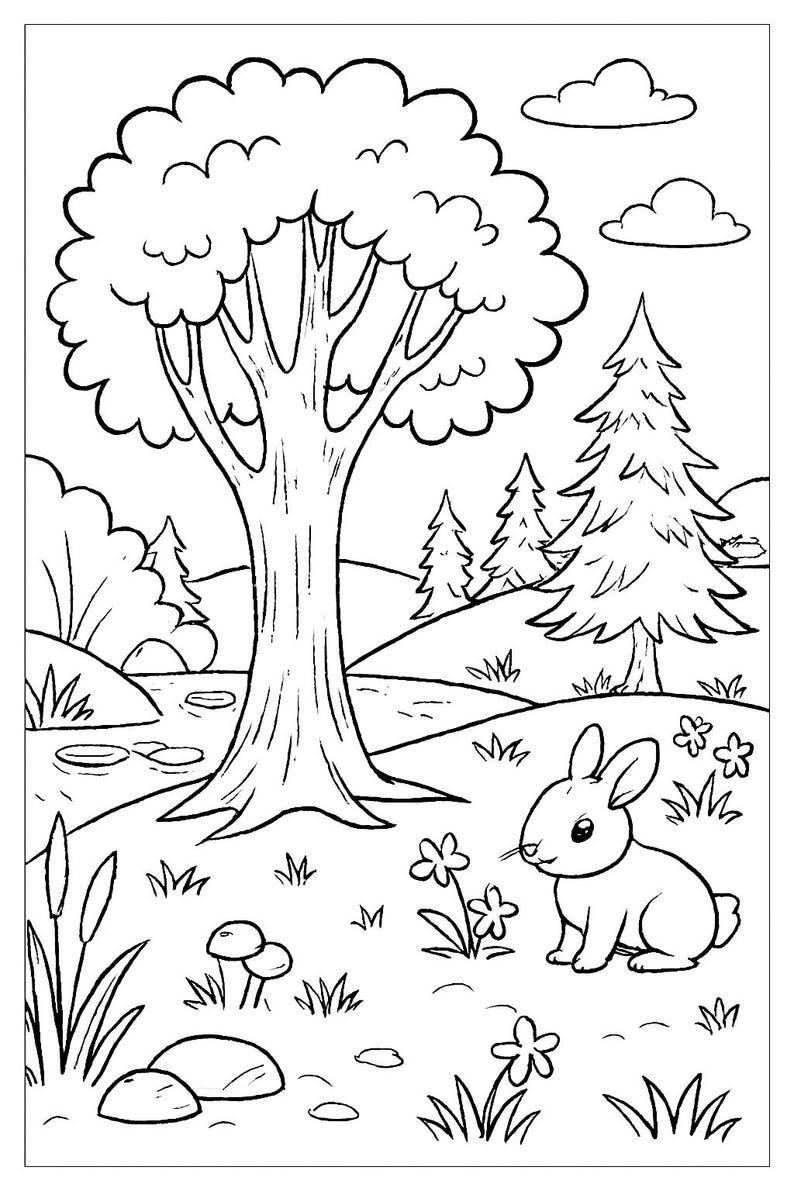 Nature-themed Kids Coloring Page – Instant Download, Fun Art Activity ...