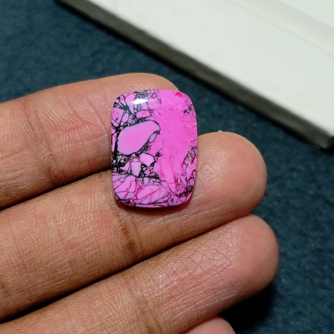 Pink Cherry Blossom Turquoise Cabochon, Radiant Cut Gemstone (19x14x3mm ...