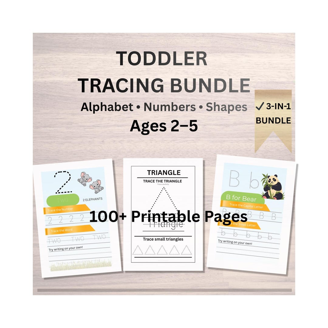 Toddler Tracing Bundle | Animal Alphabet, Numbers & Shapes Worksheets ...