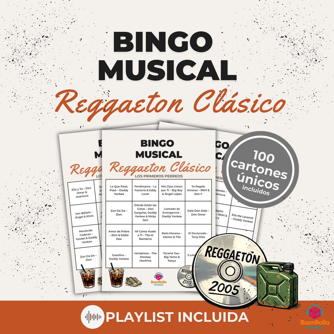 Classic Reggaeton Musical Bingo | Party and Dinner Game With Friends ...