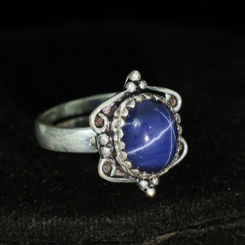 Star Lindy Sapphire Adjustable Ring 925 Sterling Silver September ...