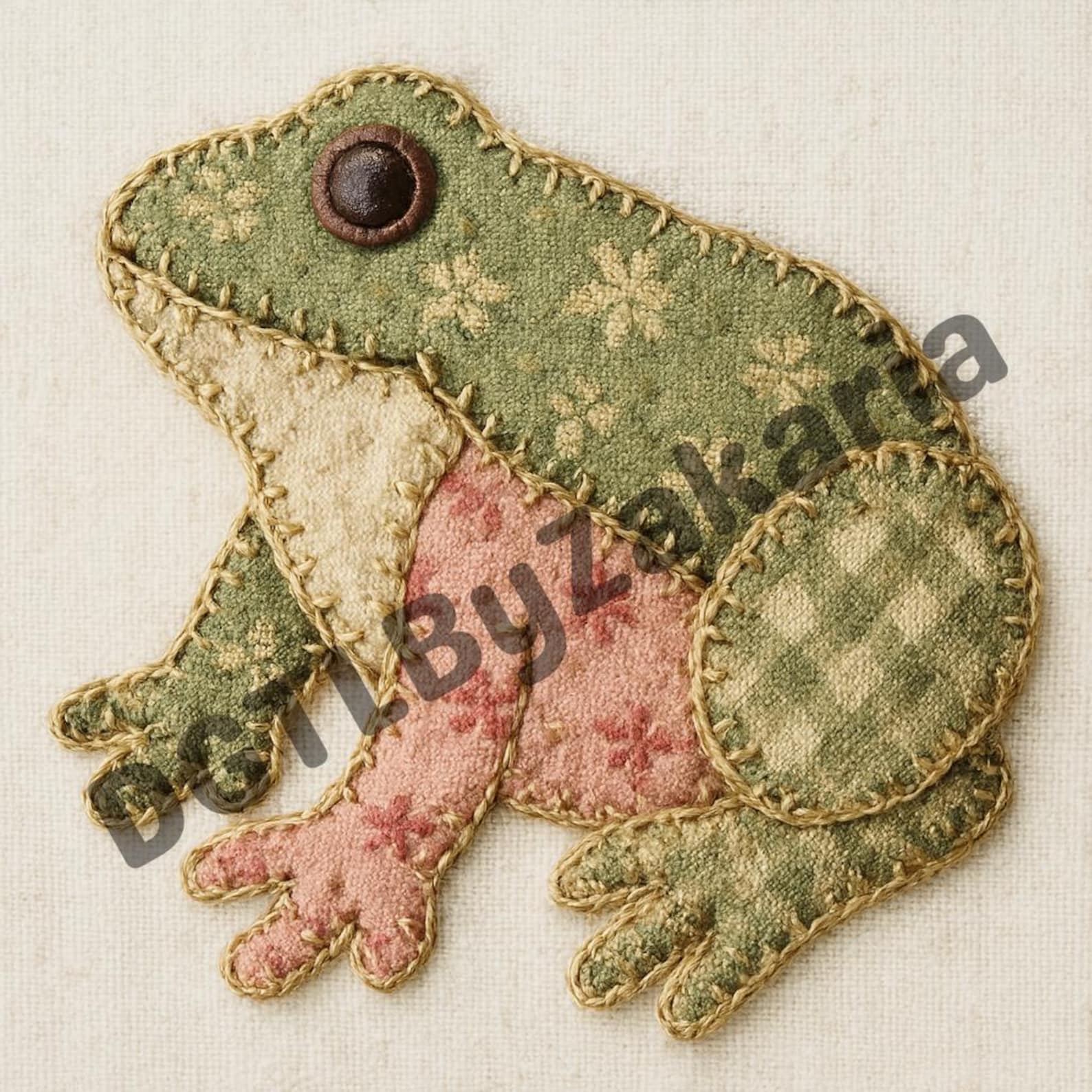 Shabby Chic Fabric Frog PNG, Quilted Patchwork Animal, Handmade Textile ...