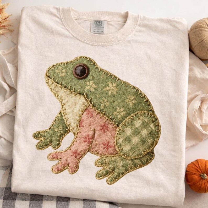 Shabby Chic Fabric Frog PNG, Quilted Patchwork Animal, Handmade Textile ...